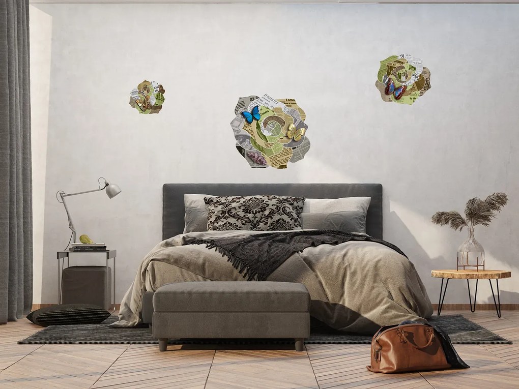 Samolepka na zeď Papírové Květiny z Kašírovací Hmoty | 65 x 85 cm | DFL1019