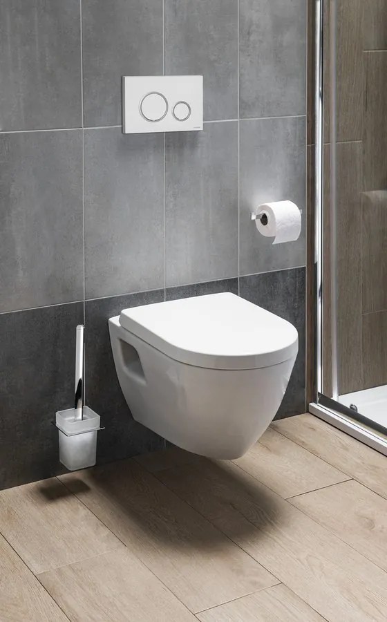 Sapho , Závěsné WC NERA s podomítkovou nádržkou a tlačítkem Schwab, bílá, NS952-SET5