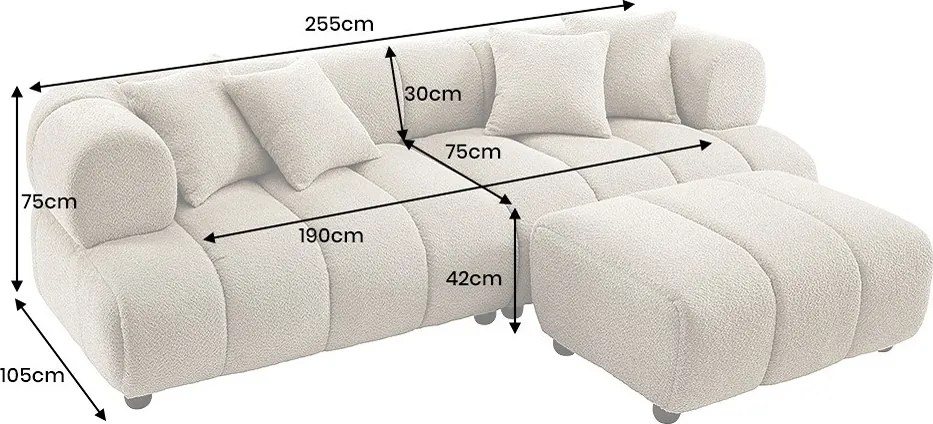 Designová pohovka Zaxson 255 cm šampaňská