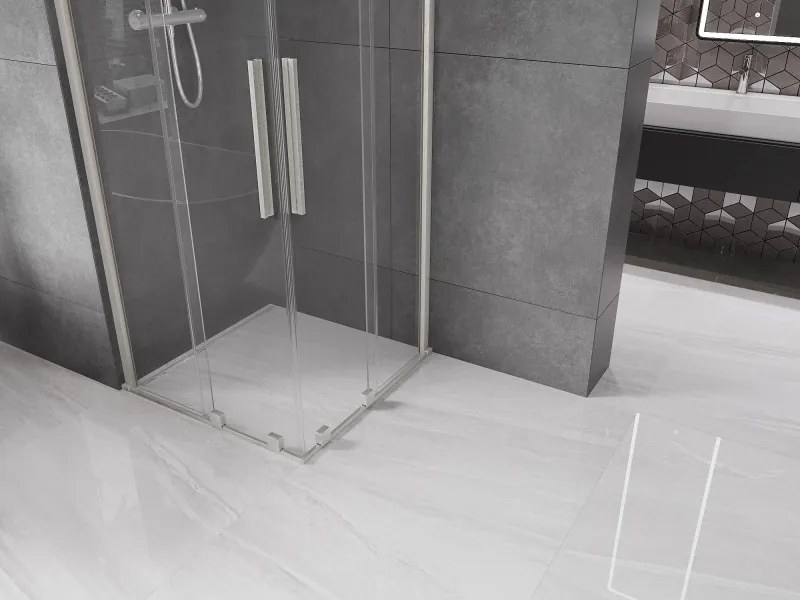 Mexen Velar Duo, sprchový kout s posuvnými dveřmi 80 x 80 cm, 8mm čiré sklo, broušená ocel, 871-080-080-02-97