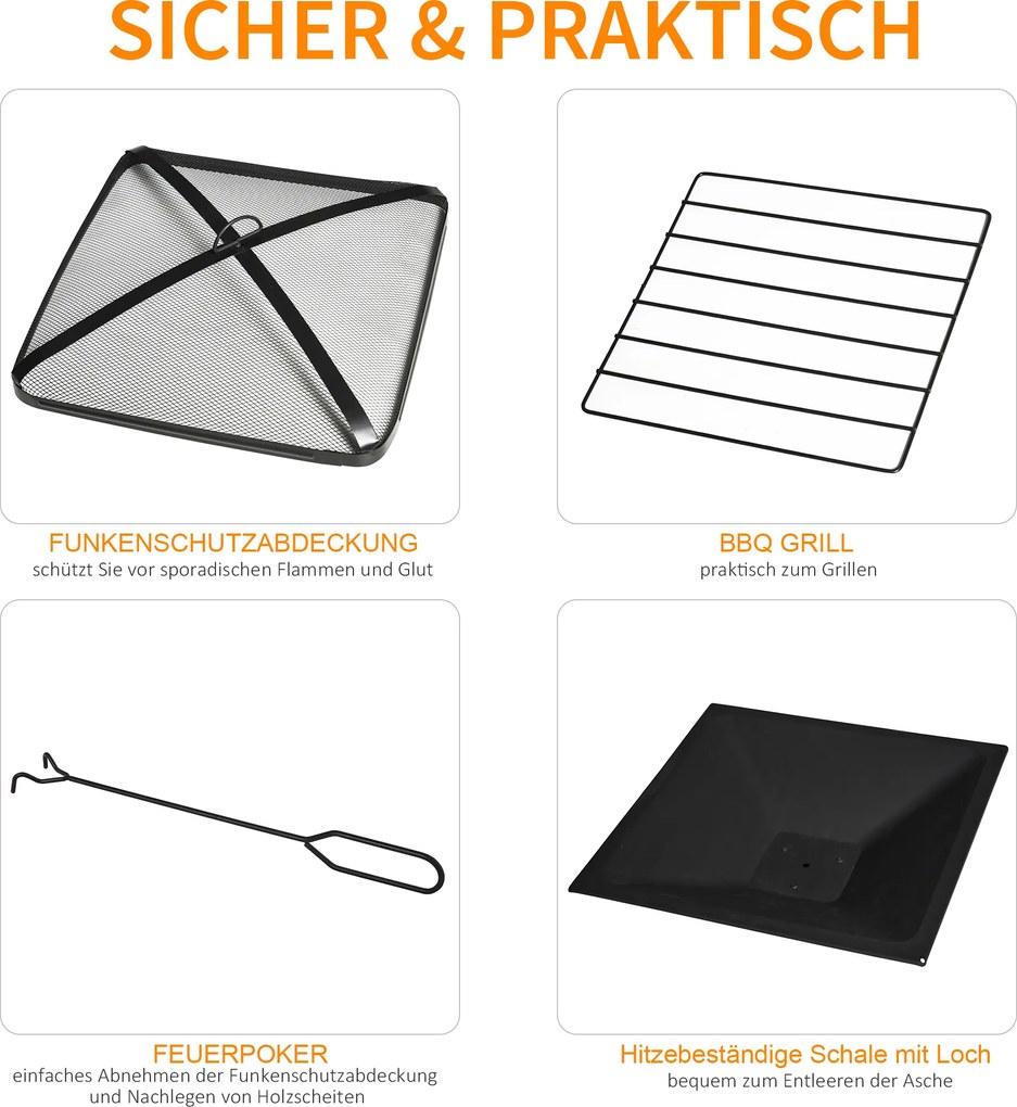 ohnivá mísa 3 v 1 ohnivý koš ohniště s ochranou proti jiskrám grilovací rošt kbelík na led zahradní gril černý 76 cm x 76 cm x 47 cm