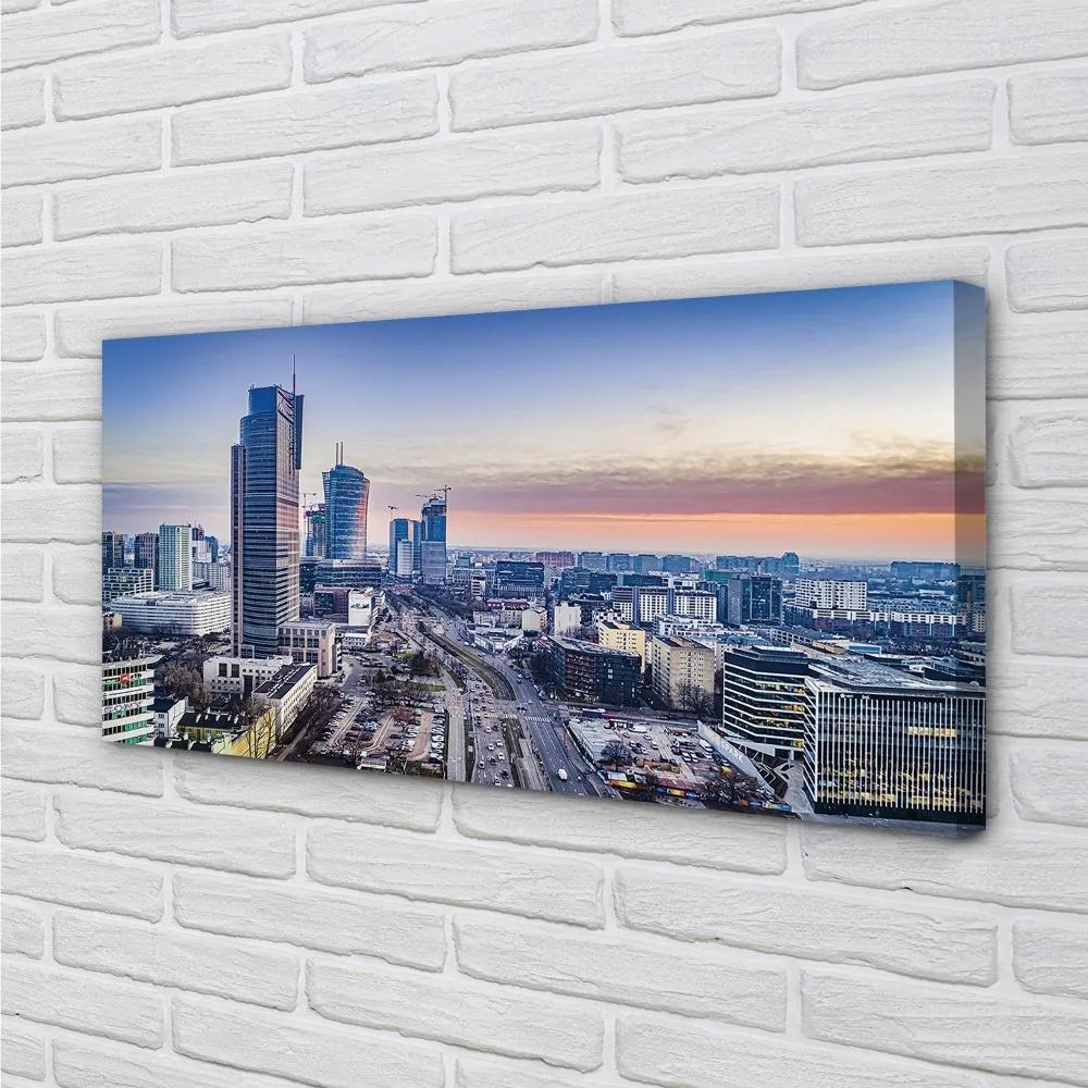 Obrazy na plátně Panorama Varšavy mrakodrapů svítání 125x50 cm