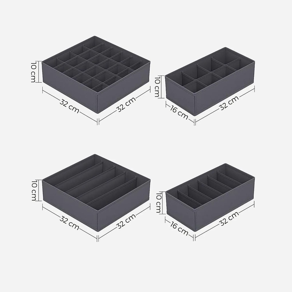 Organizéry do zásuvek, skládací textilní úložné boxy 8 ks, šedé