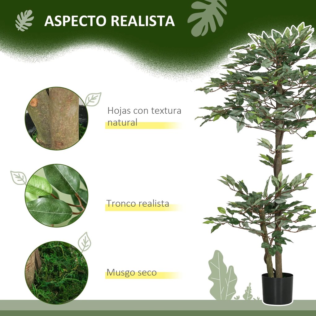 Outsunny Umělý Fikus 150 cm – Dekorativní Umělé Rostlina v Květináči pro Domov, Obývací Pokoj, Kancelář Ø15x150 cm Zelená