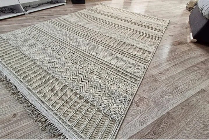 HU Béžový pruhovaný koberec Boho 878-B Rozměr: 60x100 cm
