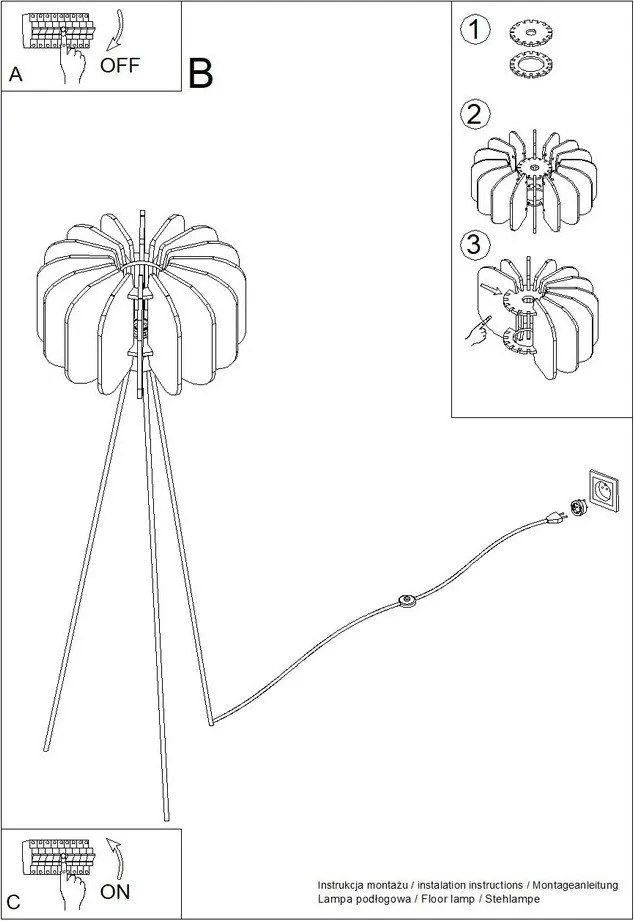 Béžová stojací lampa s textilním stínidlem (výška 134 cm) Elom – Sollux
