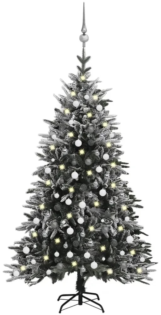 Umělý vánoční stromek LED a sada koulí zasněžený 240cm PVC a PE,  3077931