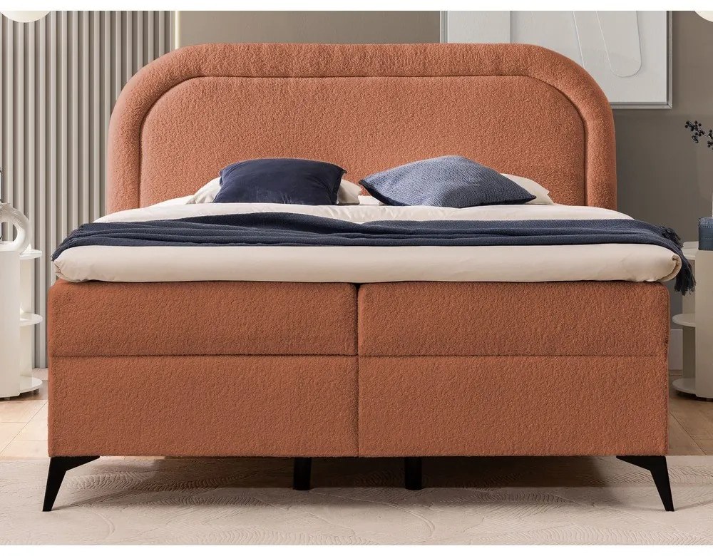 Oranžová boxspring postel s úložným prostorem 160x200 cm Ornes – Ropez