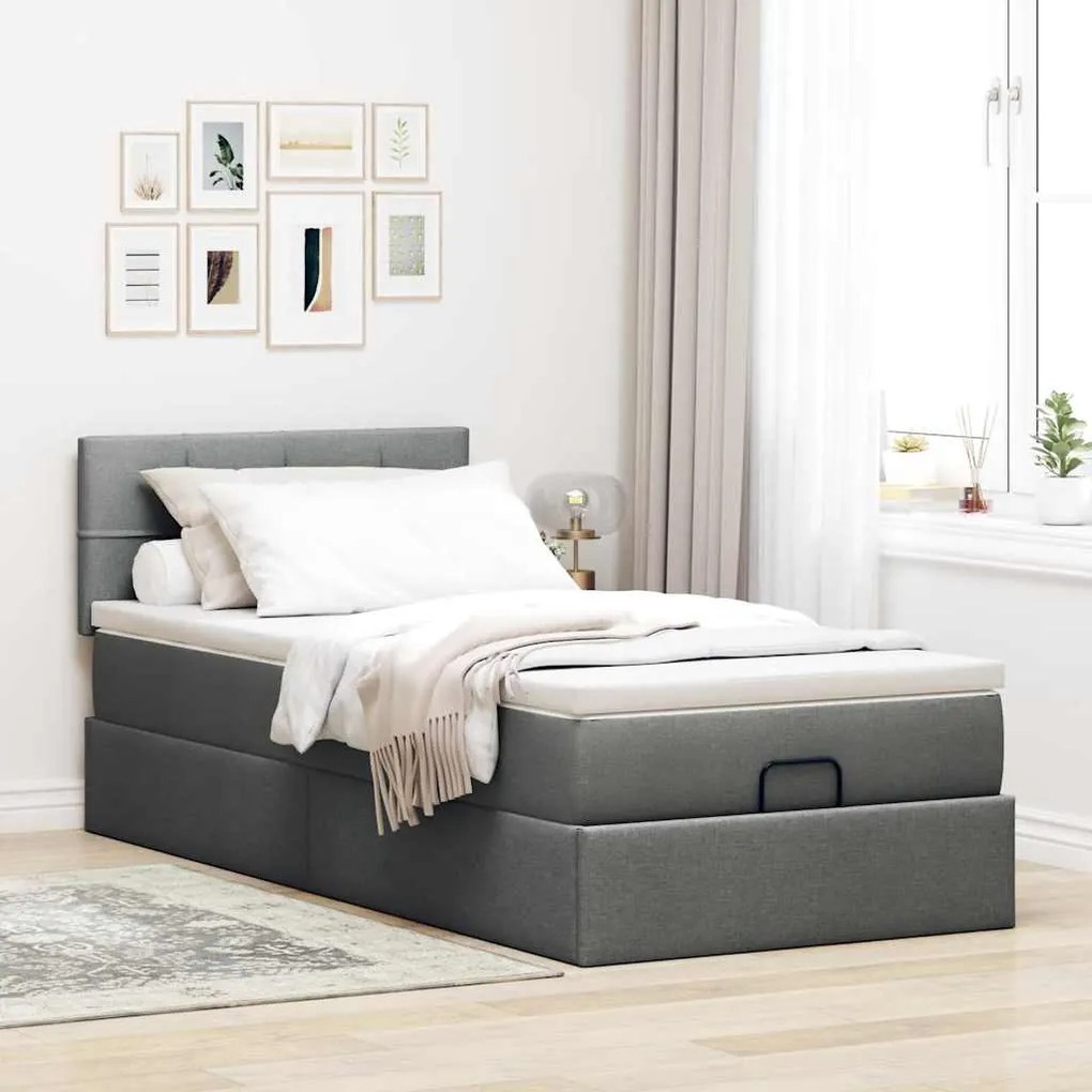 Osmanský rám postele s matrací tmavě šedá 100x200cm textil 3311436