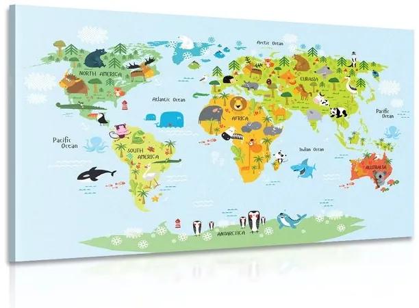 Obraz dětská mapa světa se zvířátky - 60x40 cm