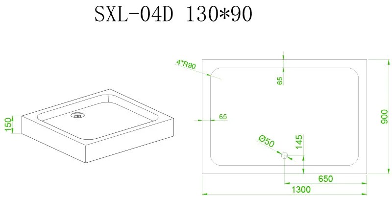 BPS-koupelny Obdélníková akrylátová sprchová vanička HYD-OSV-SXL04D 130x90 bílá