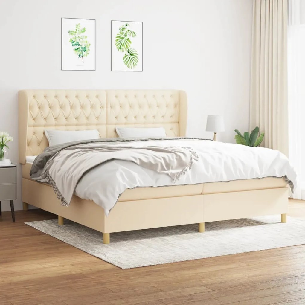 Box spring postel s matrací krémová 200x200 cm textil 3128794