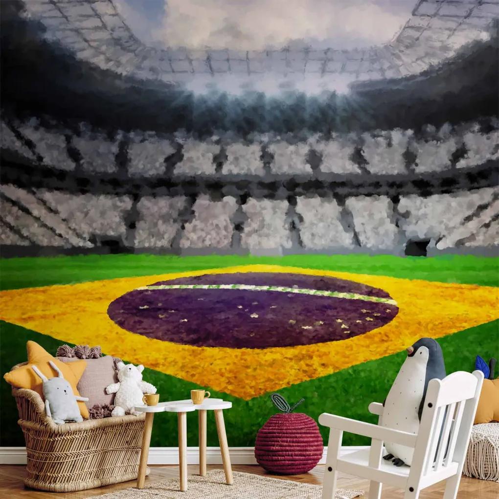 Fototapeta Brazilský fotbal - fotbalový stadion s vlajkou Brazílie na hřišti