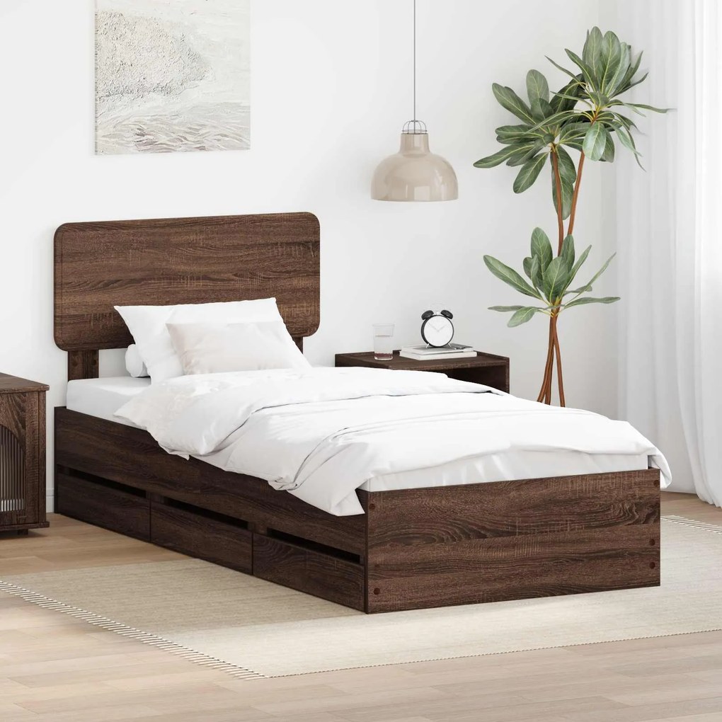 Rám postele se zásuvkou Hnědý dub 100 x 200 cm Dřevěný materiál 3412219