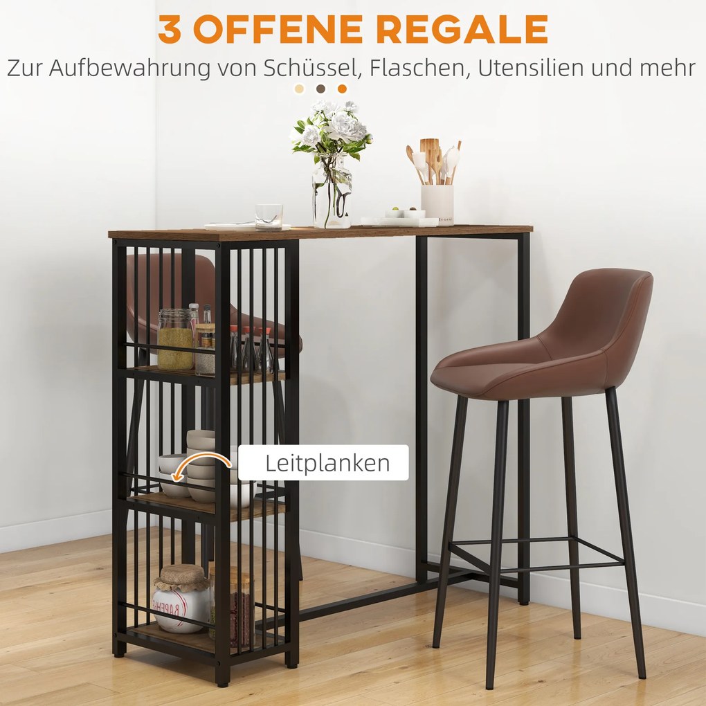 HOMCOM Kuchyňský barový stůl se 3 policemi, industriální design, vzhled dřeva, ocelový rám, 20 x 40 x 105 cm, černá a hnědá | Aosom.de