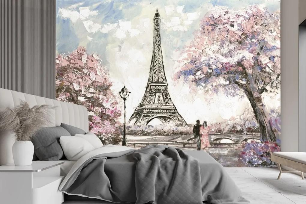 Fototapeta, Pařížská Eiffelova věž jako malovaná - 254x184 cm