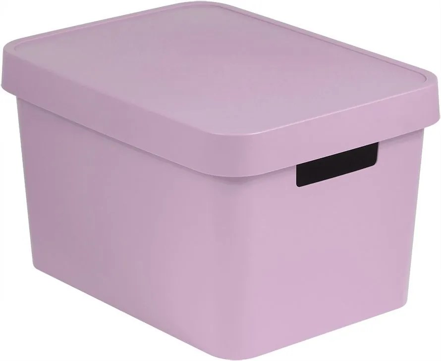 Plastový úložný box s víkem, bez otvorů, 17 l, růžový