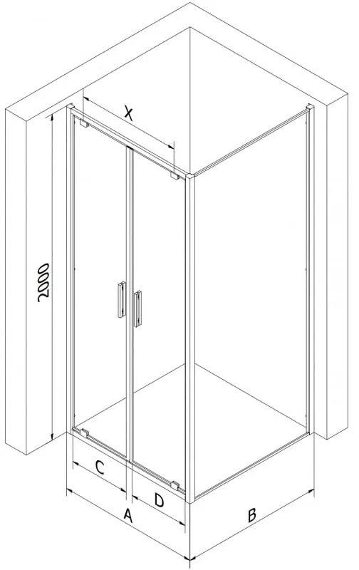 Mexen Exo, sprchový kout s křídlovými dveřmi 70 x 85 cm, 6mm čiré sklo, černý profil, 8182-070-085-70-00