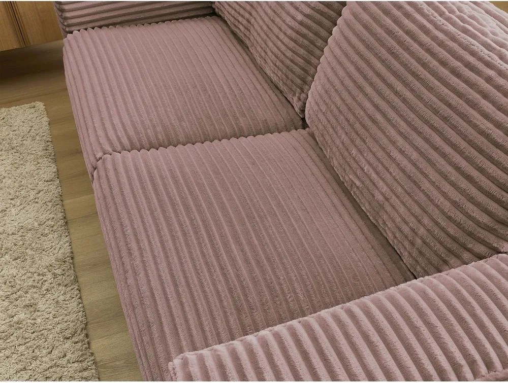 Růžová manšestrová pohovka na každodenní spaní/rozkládací 220 cm Hugo – Bobochic Paris