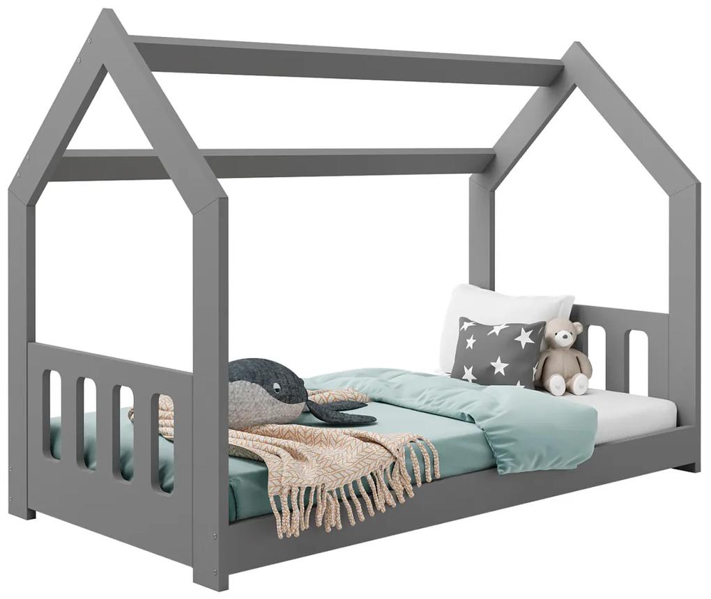 AMI nábytek Dětská postel DOMEČEK D2C 160 x 80 cm masiv šedá