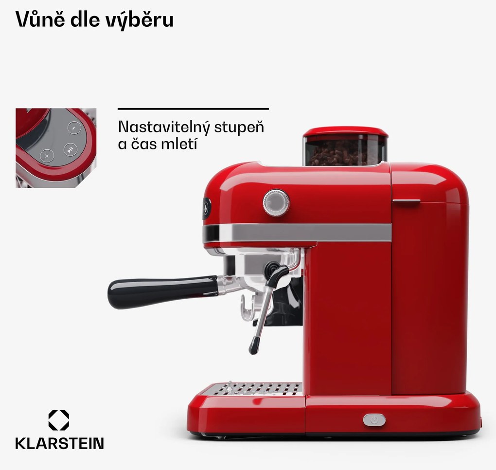Klarstein Bella Café, espresso kávovar, včetně mlýnku, 1550 W, 20 bar, 1,4 litru
