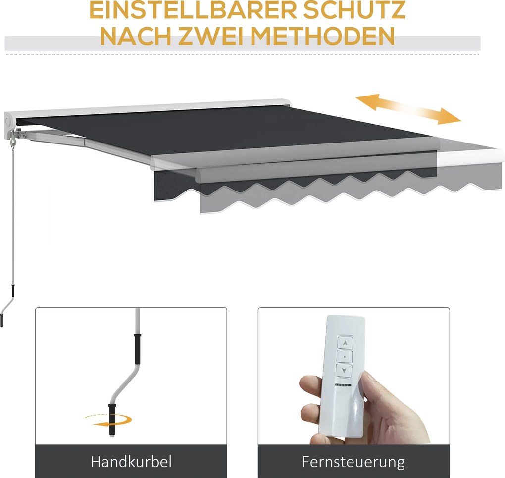 Markýza, elektricky/manuálně výsuvná, poloviční kazeta, dálkové ovládání, hliníkový rám, 2,5 x 2 m, šedá barva