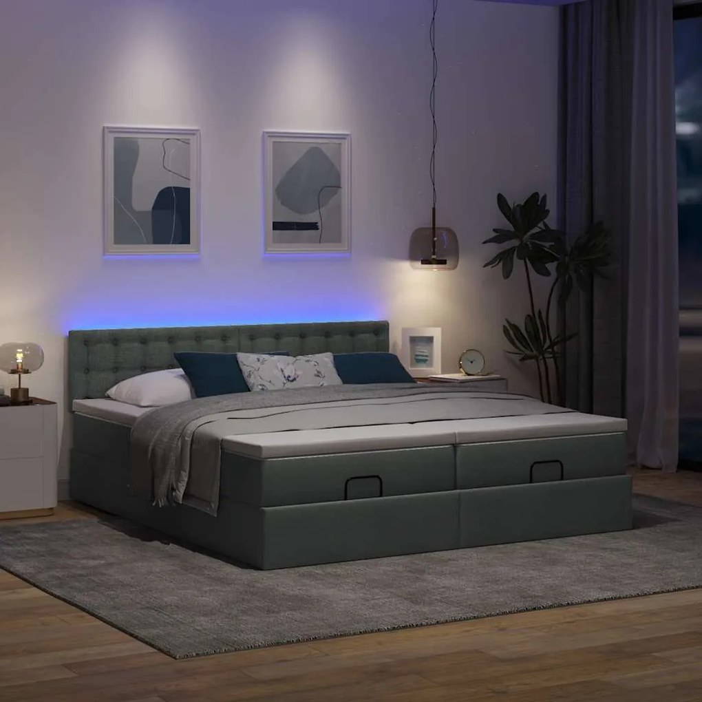 Osmanský rám postele s matrací tmavě šedá 160x200cm textil 3312879
