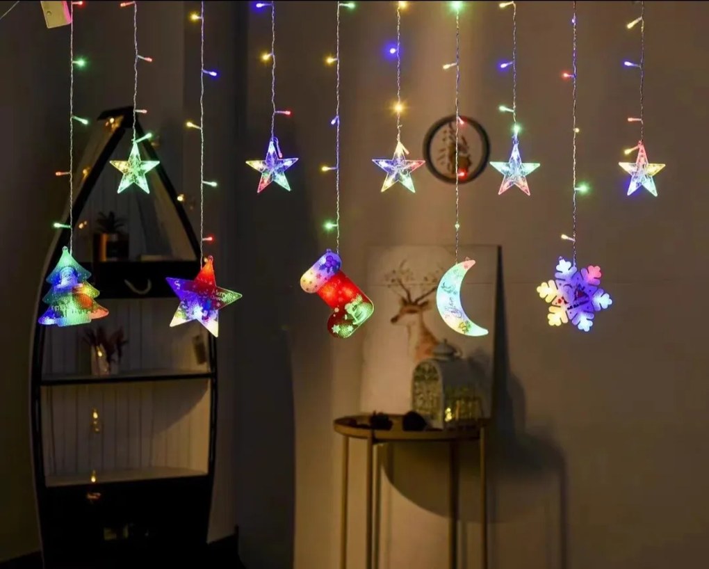 Vnitřní LED světelný vánoční závěs - různé vánoční motivy, 3m, 138 LED, různé barvy na výběr Barva: Různobarevná