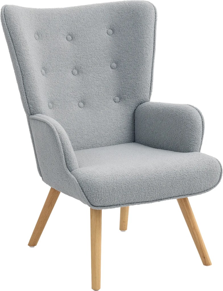 HOMCOM Křeslo s Boucle Potahem, Moderní Čalouněné Křeslo se Dřevěnými Nohy, Ergonomické Opěradlo a Područky, pro Jídelnu, Obývací Pokoj, Ložnici, Kan…
