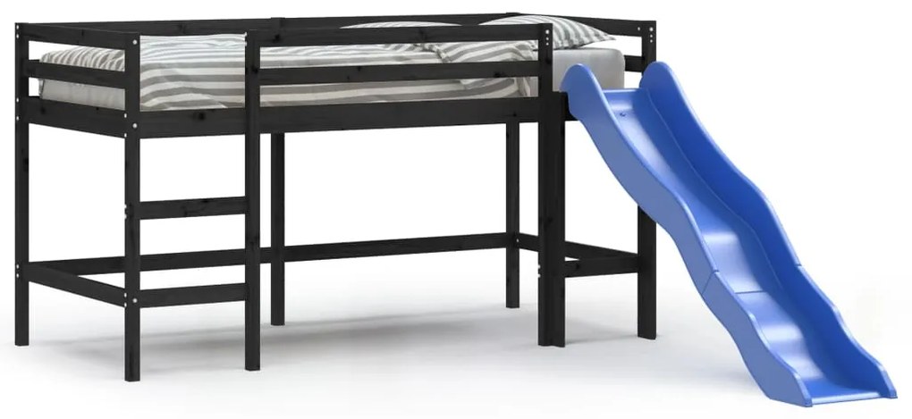 Dětská patrová postel se skluzavkou černá 90x200cm borové dřevo - Default Title