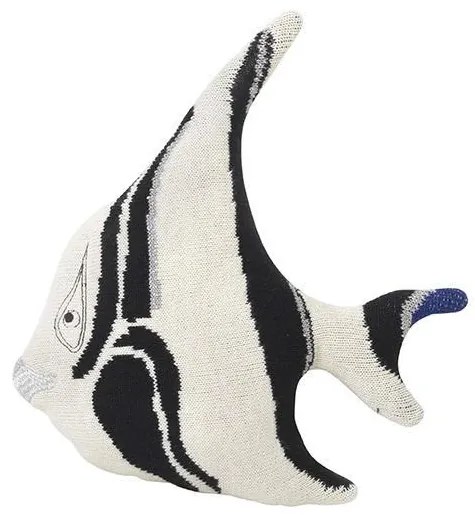 ferm LIVING Pletená ryba Stripy Fish, černá barva, bílá barva, textil