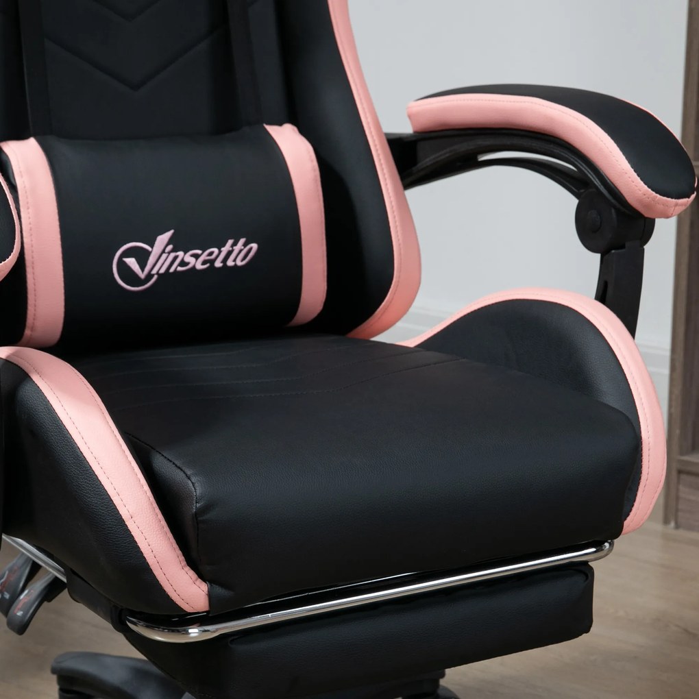 Vinsetto Herní Křeslo Racing Gamer Křeslo PU Kůže s Nastavitelnou Výškou, Polohováním 135°, Opěrkou Hlava, Bederní Oporou a Sklopným Podnožím pro Kan…