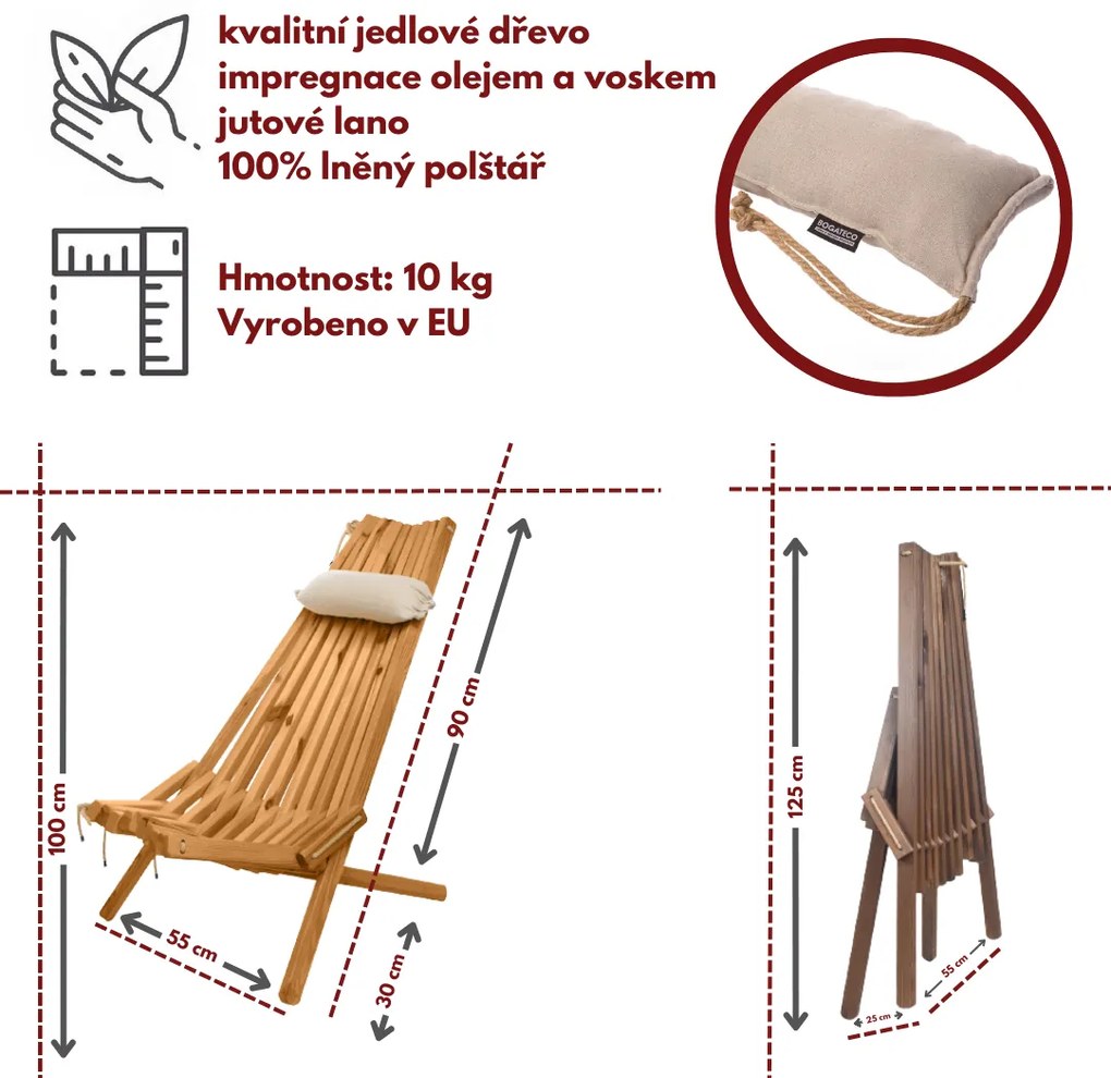 Vingo Skládací zahradní dřevěné křeslo s polštářkem - světle hnědé