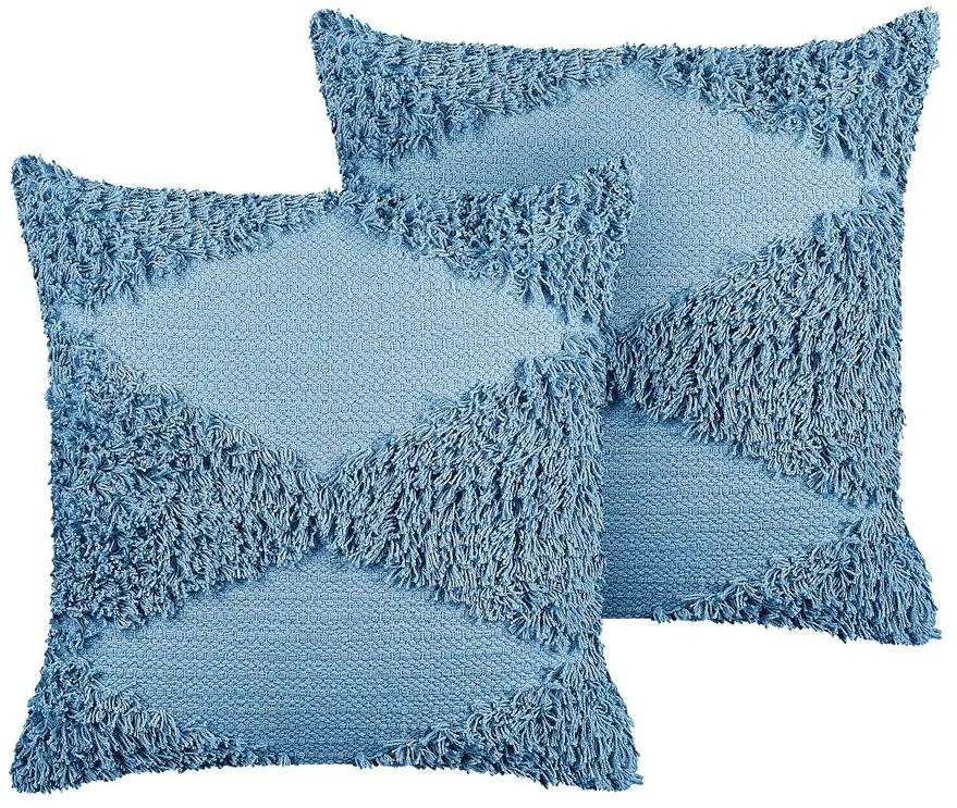 Sada 2 bavlněných polštářů 45 x 45 cm modré RHOEO Beliani