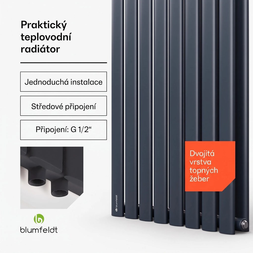 Blumfeldt Tallheo, 47 x 160, radiátor, koupelnový radiátor, trubkový radiátor, 1472 W, teplá voda, 1/2