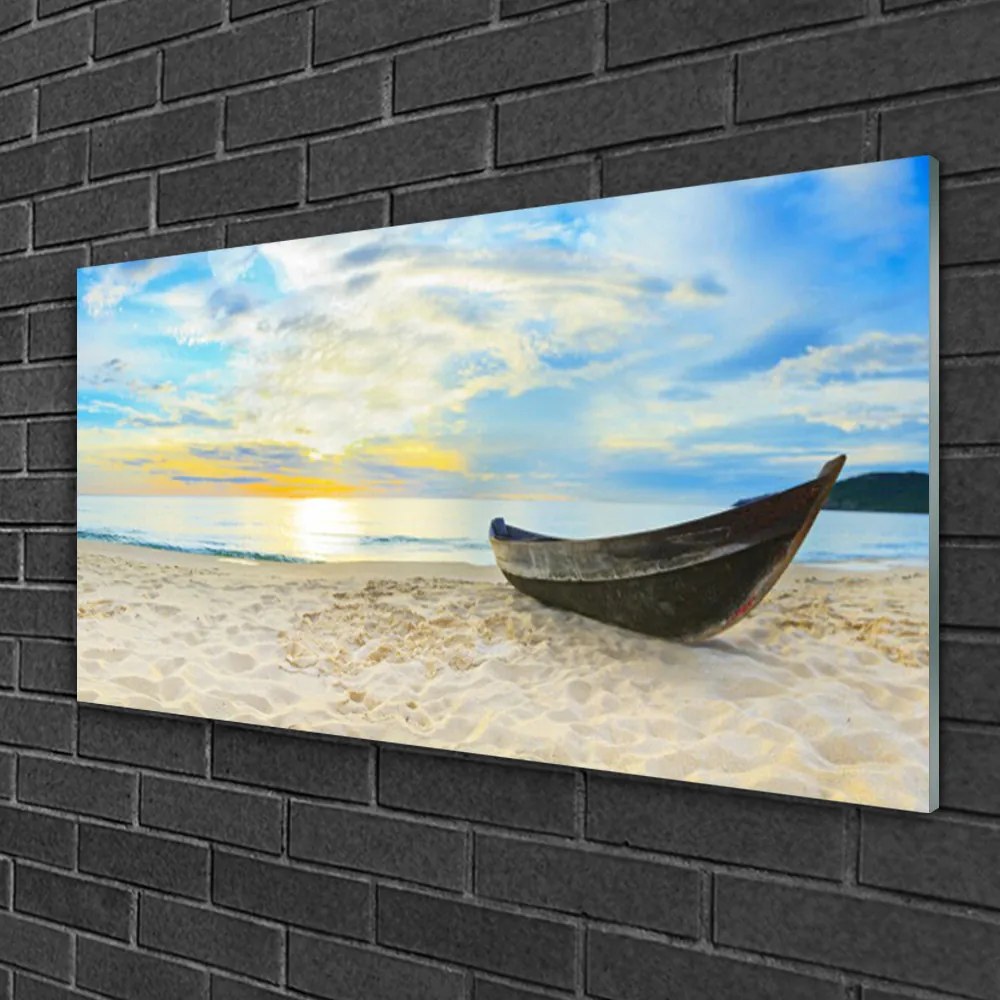Obraz na skle Szklany Łódka Plaża Morze 140x70 cm