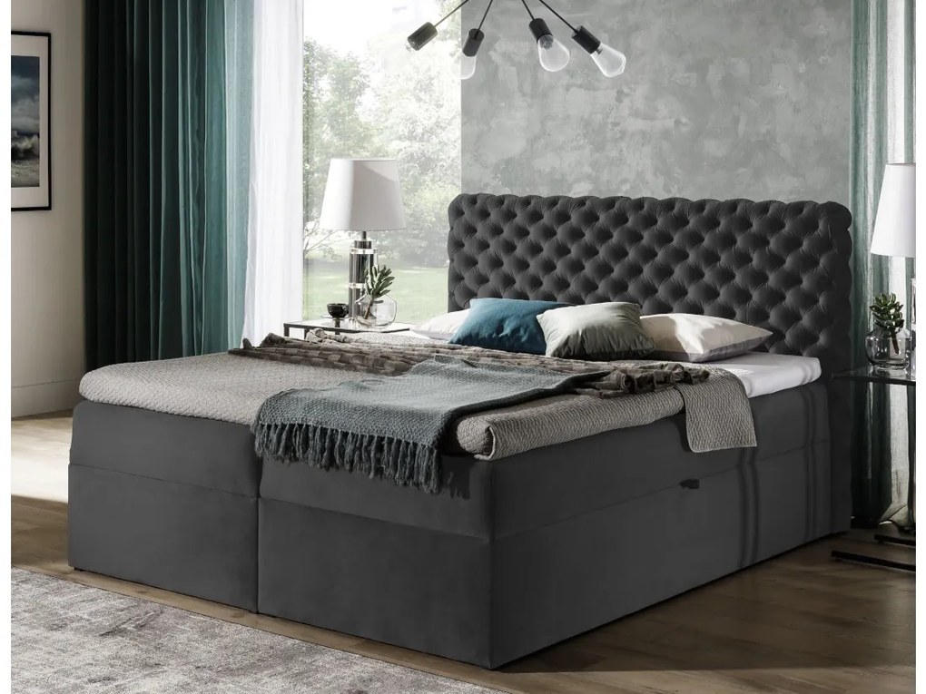 Čalouněná postel boxspring CHESTERFIELD + topper, 200x200, riviera 97