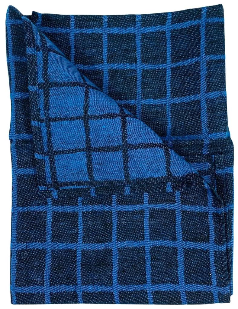 Fine Little Day Lněná utěrka Rutig Blue/Black 47x70 cm, modrá barva, textil
