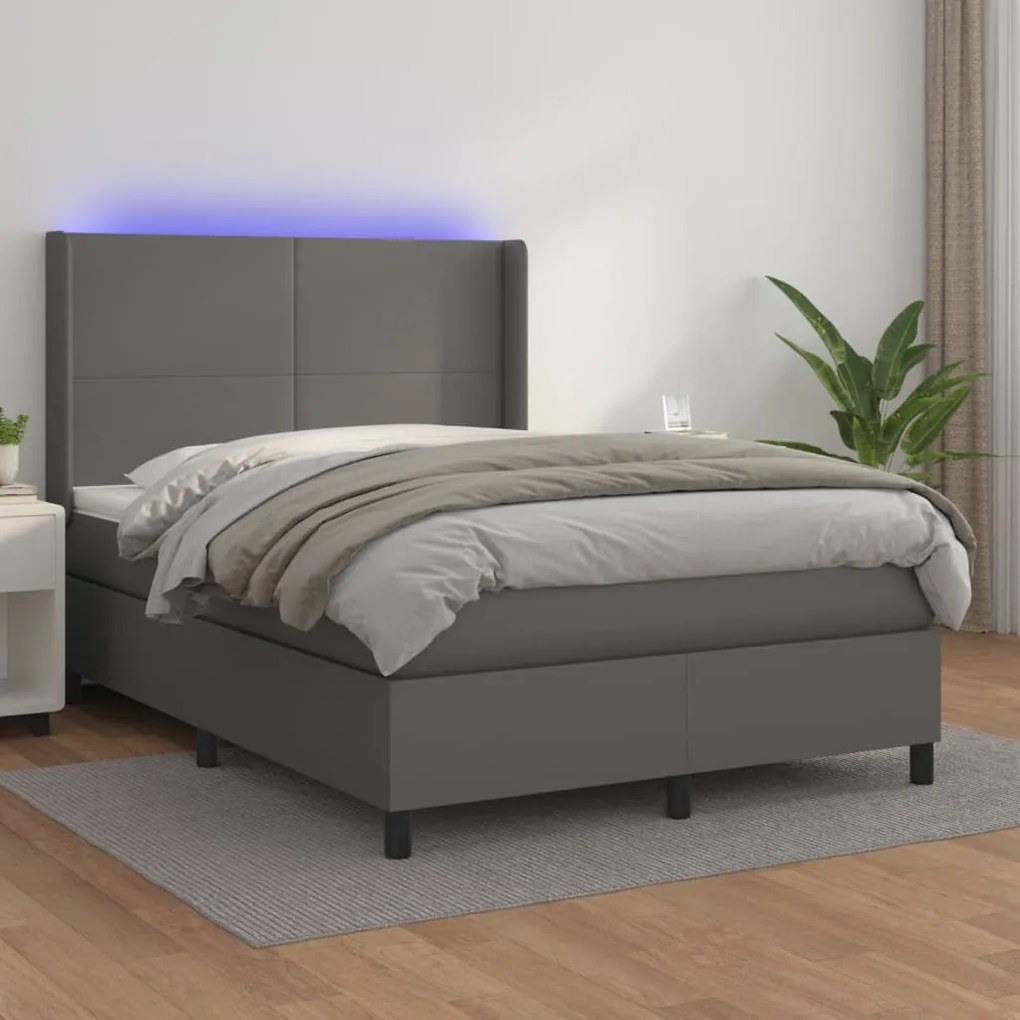 Box spring postel s matrací a LED šedá 140x200 cm umělá kůže 3139269