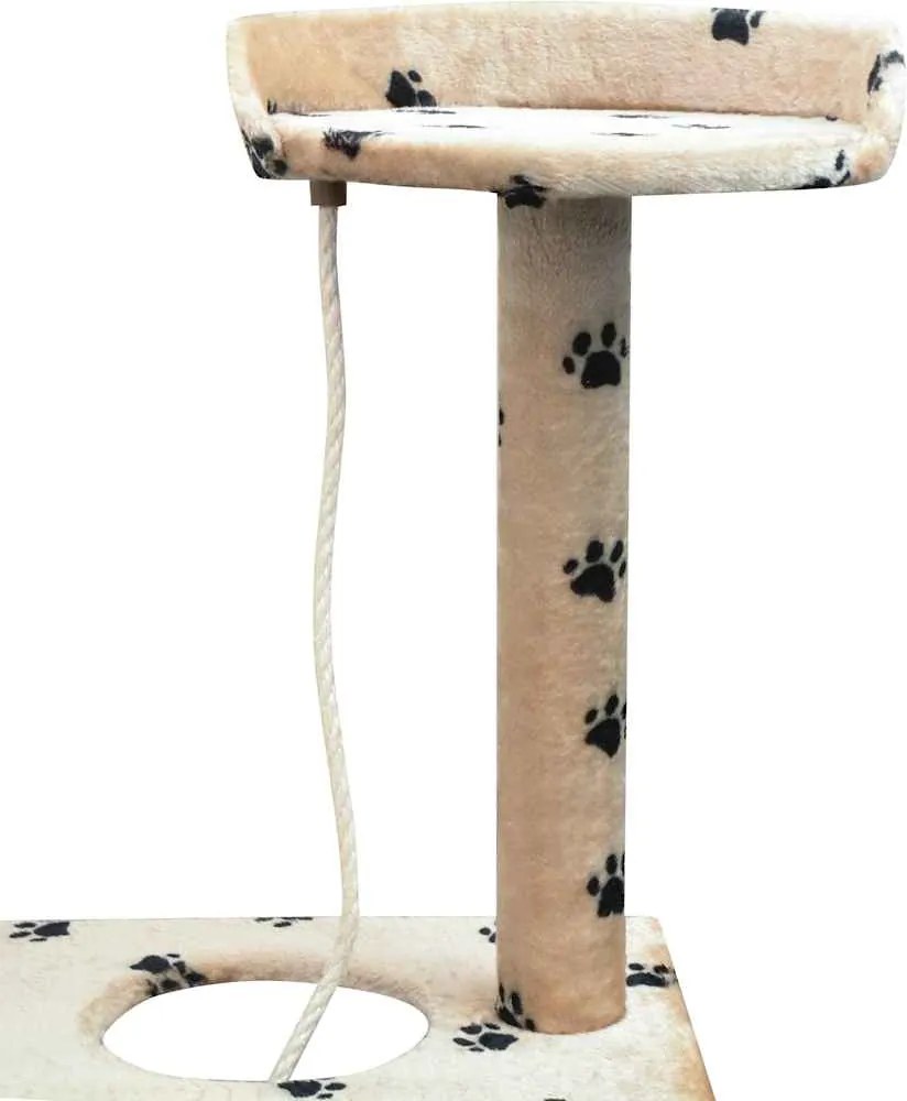 Škrabadlo pro kočky sisalové sloupky 125cm béžová potisk tlapek 170488