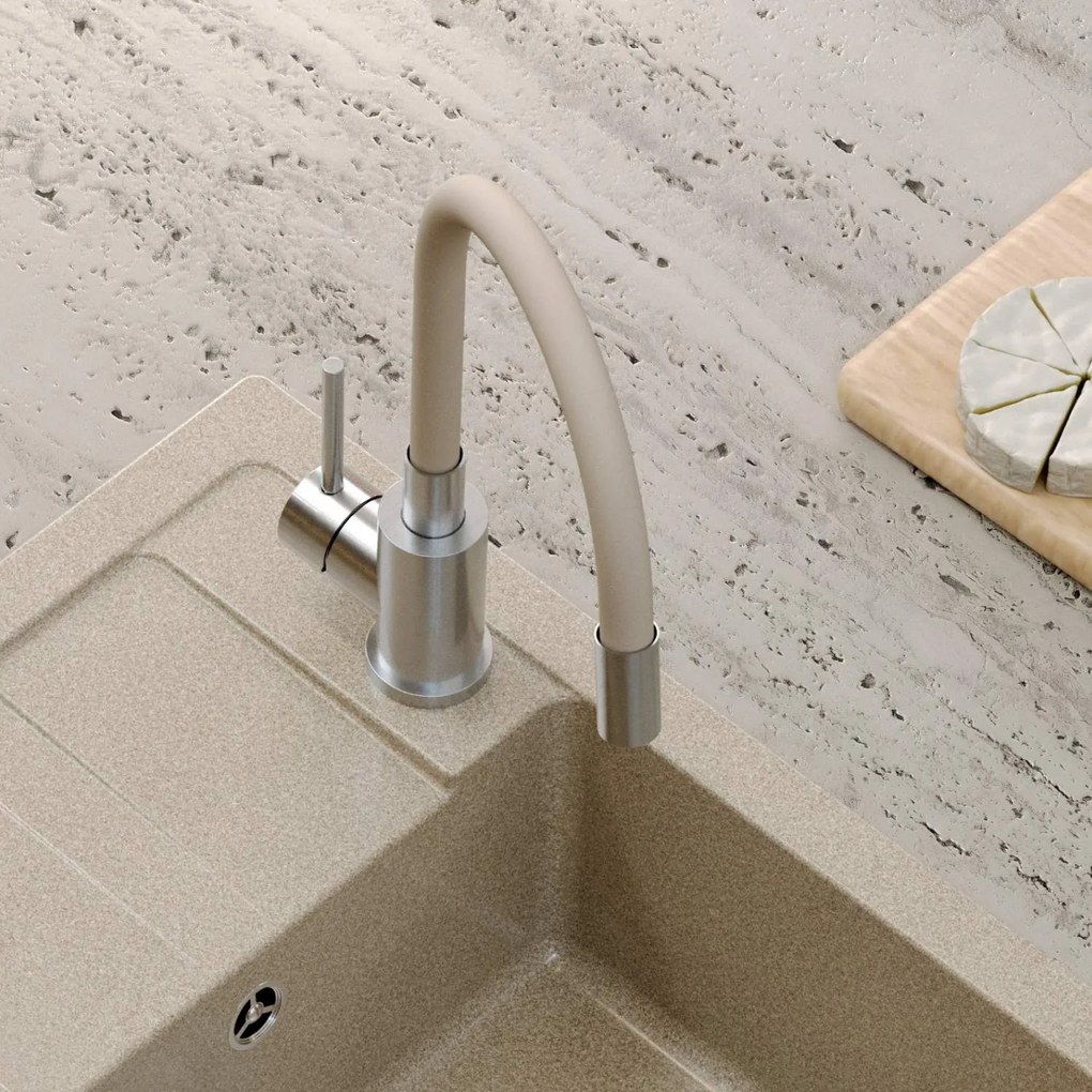 Béžový (pískový) kuchyňský granitový dřez QUADRON READY- SMART + BATERIE A DÁVKOVAČ