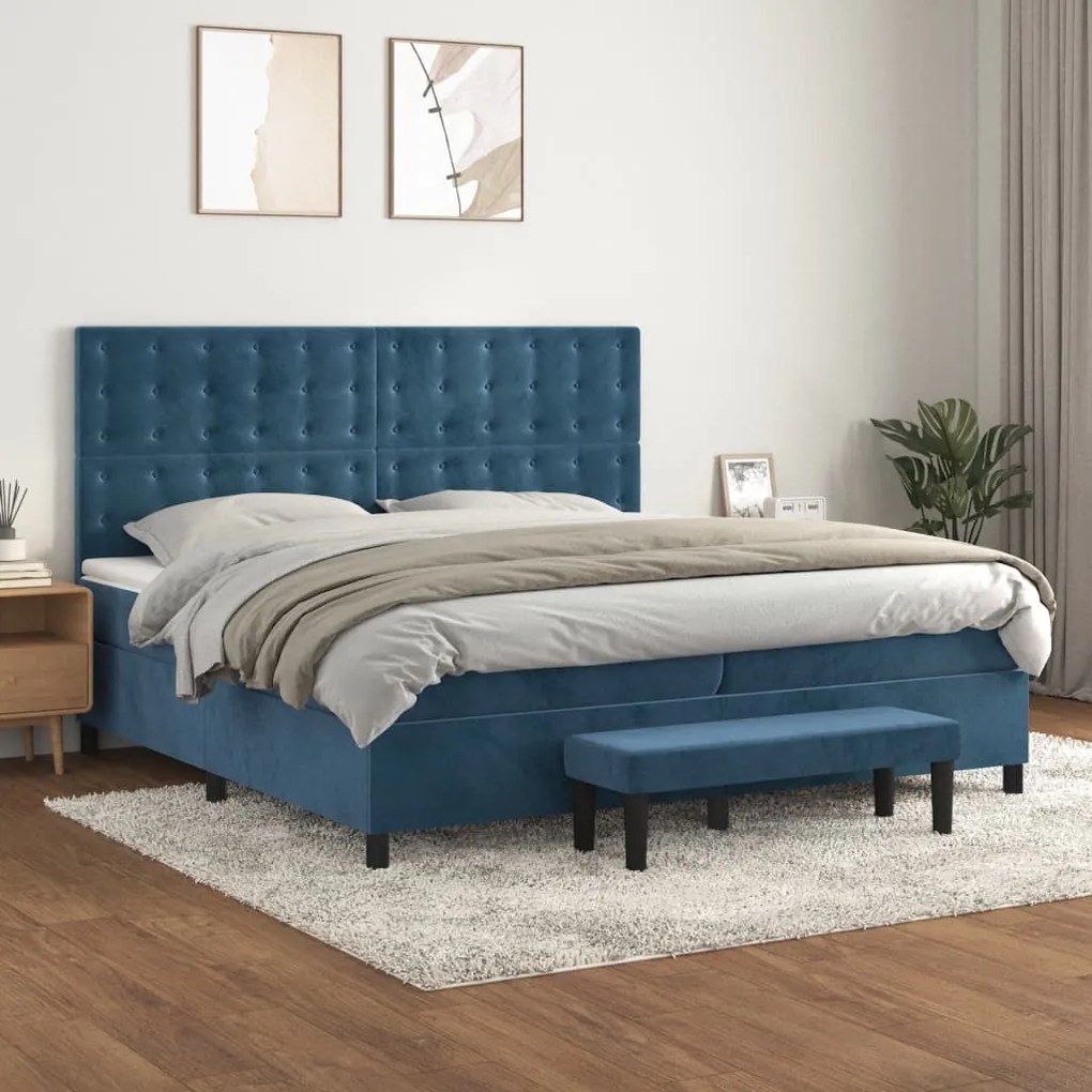 Box spring postel s matrací tmavě modrá 200x200 cm samet 3138107