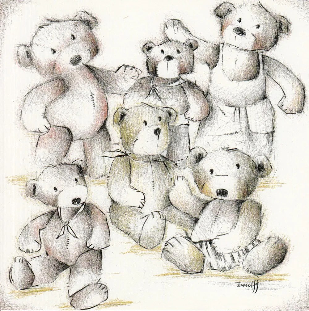 ART-STYLE Obrázek 14x14, medvědi, rám bílý s patinou