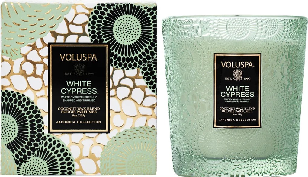 Voluspa svíčka White Cypress, 255 g