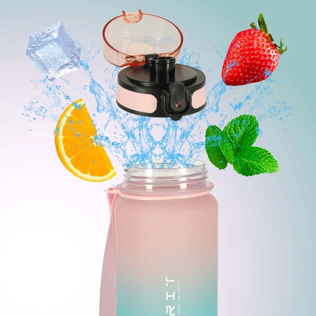 Creative Corner Láhev na vodu bidon s brčkem sportovní 600ml růžovo-modrá
