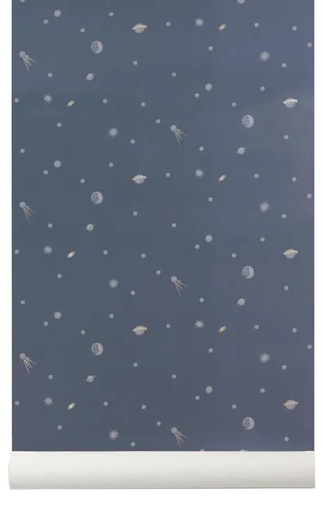 ferm LIVING Tapeta Moon - Dark Blue, modrá barva, papír