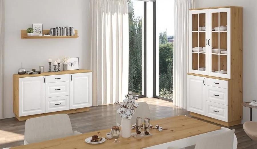 Casarredo - Komfort nábytek Vitrína s komodou FEDERICO 2D3S, flawia, dub artisan/bílá