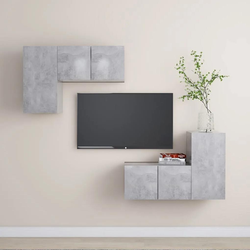 4dílný set TV skříněk betonově šedý dřevotříska - Default Title