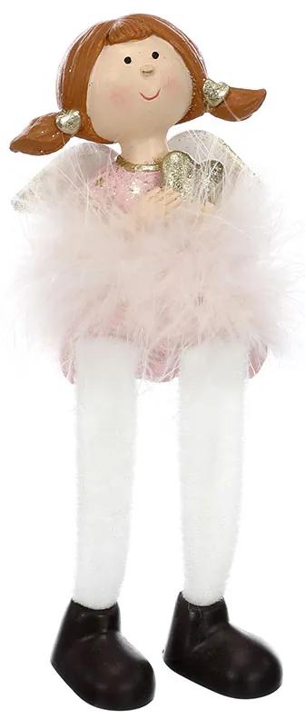 Holčička s péřovou sukýnkou, visící nohy, v růžové barvě, polyresin ALA503