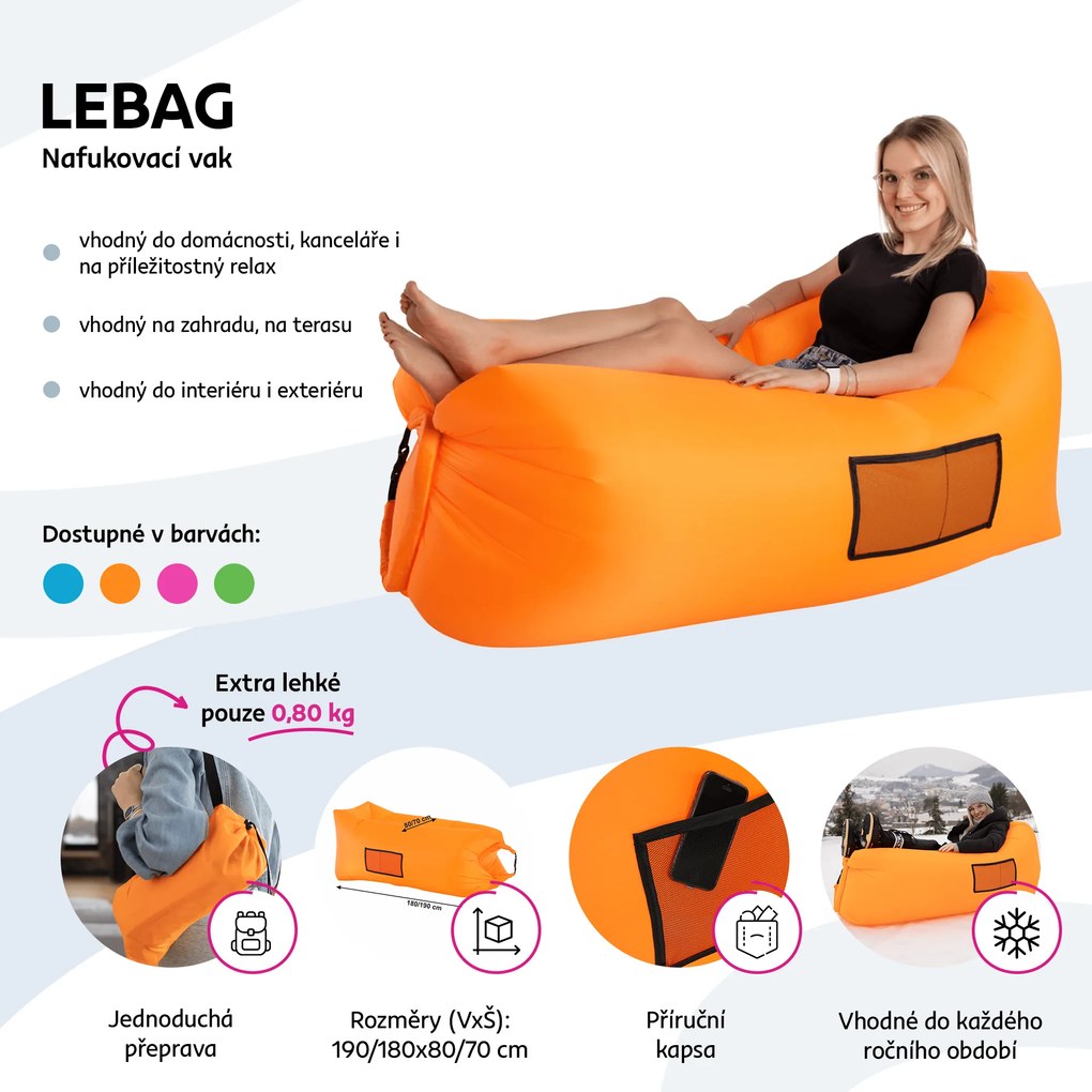 Nafukovací sedací vak, lazy bag LEBAG nylon zelený